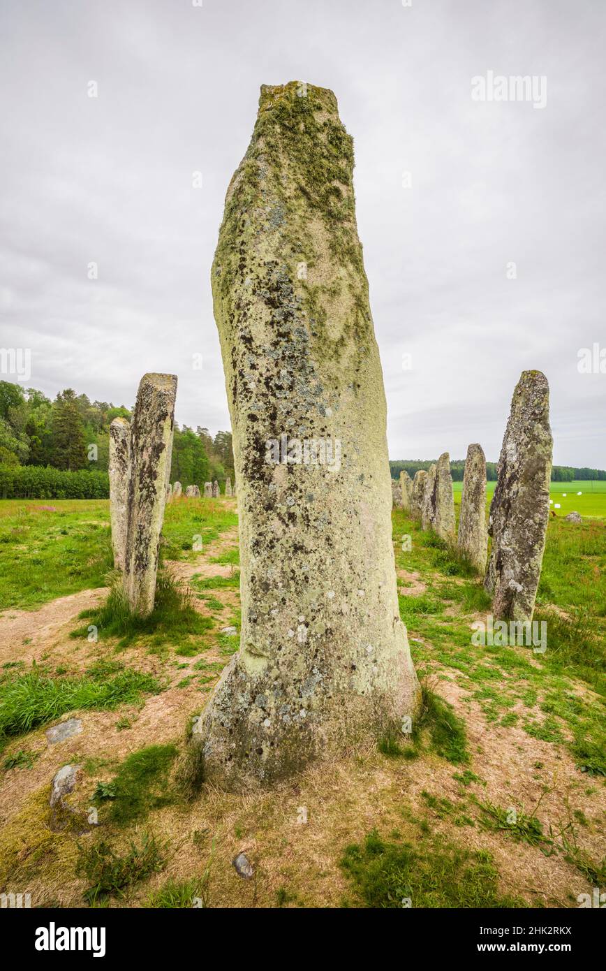 Sweden, Bohuslan, Blomsholm, Blomsholmsskeppet, stone ship circle, Iron ...