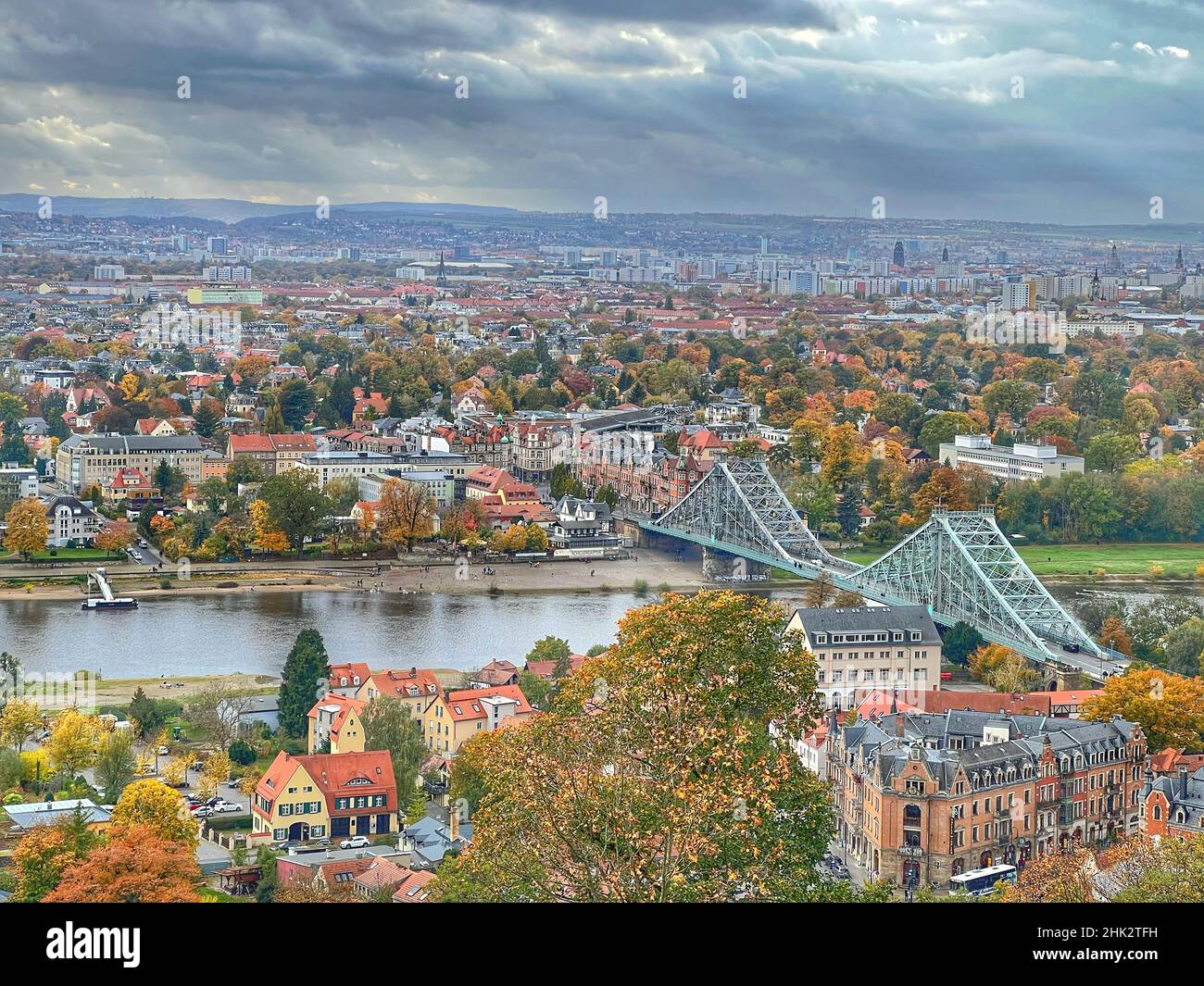 Aerial view of the buildings and the bridge. Dresden city, Germany ...