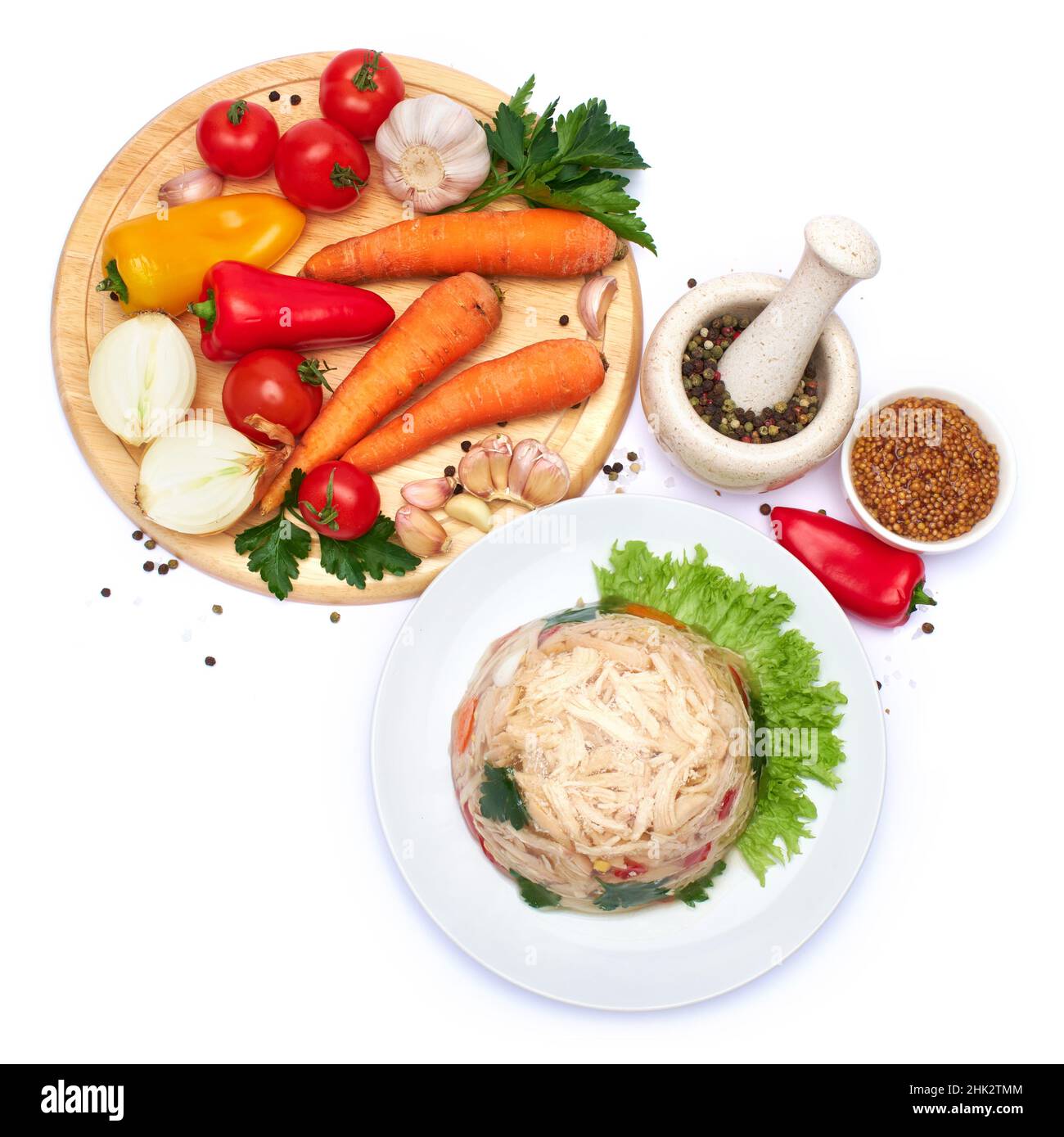 Delicious chicken aspic on a plate isolated on white background Stock ...