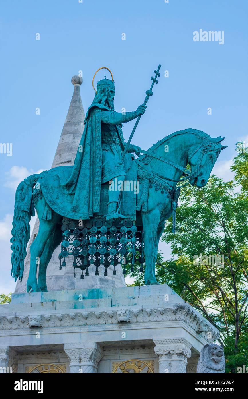 Hungary, Budapest. Statue of Stephen I the first king of Hungary, in ...