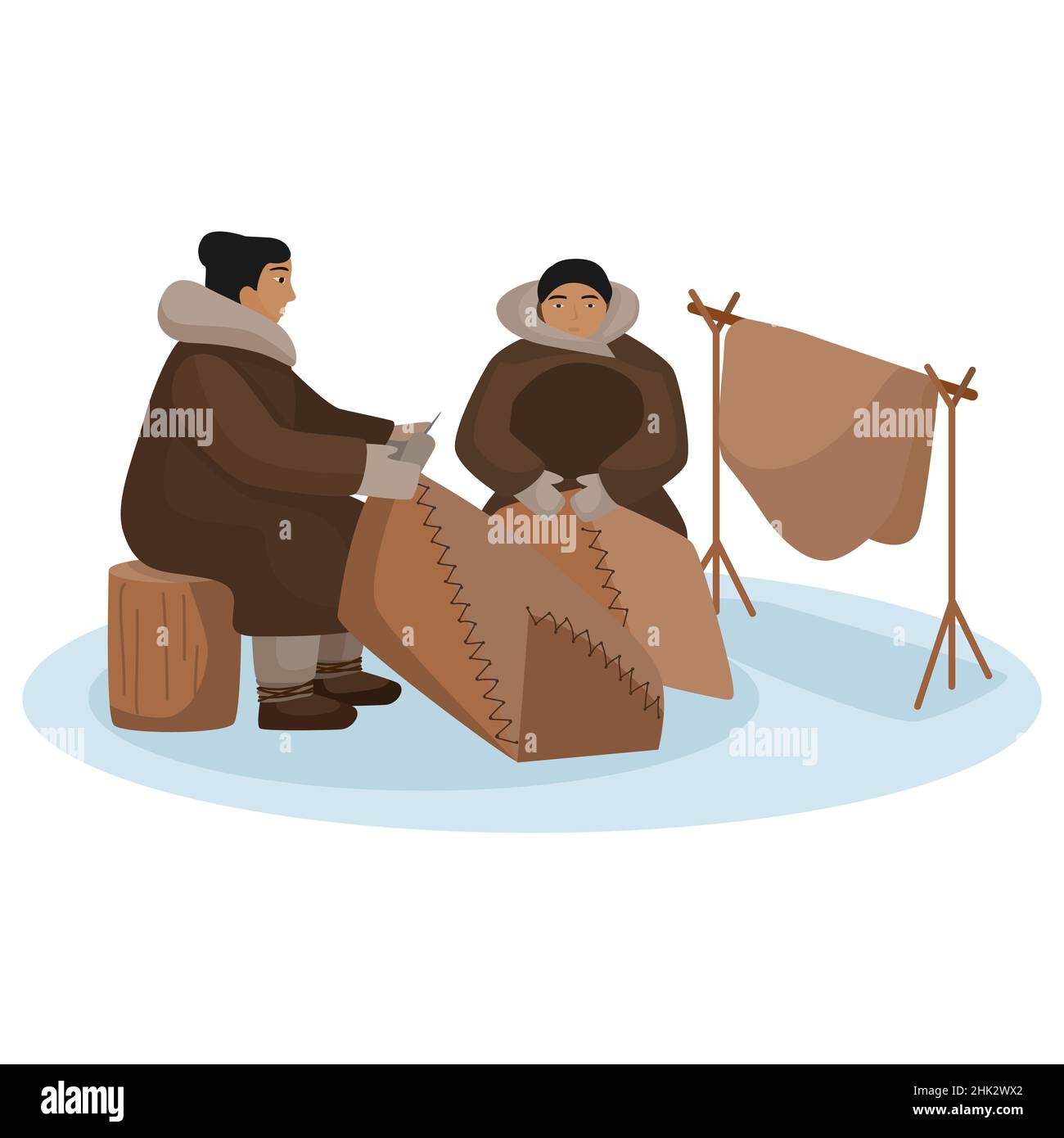 Composition traditional Eskimo women isolated on white background ...