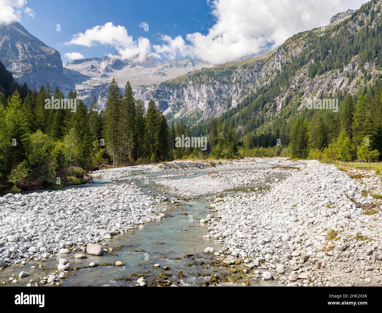 River Sarca view towards Monte Mandrone. Val di Genova in the Parco ...