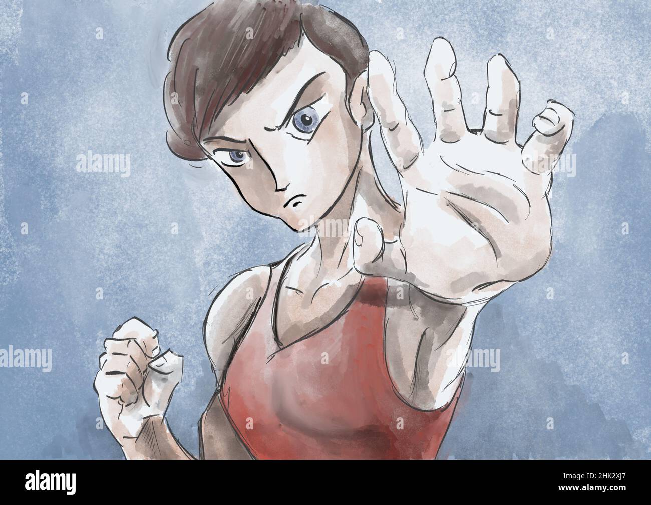 anime style karate master illustration Stock Photo - Alamy