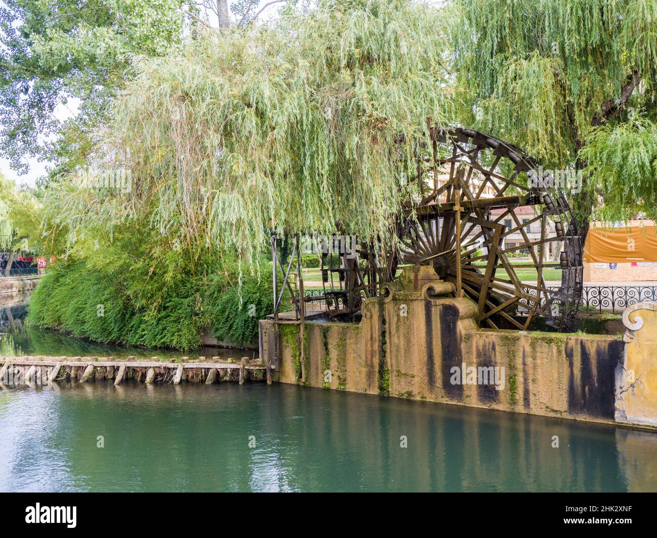 Portugal, Tomar. Wooden water wheel at Nabao River and Mouchao Park in ...