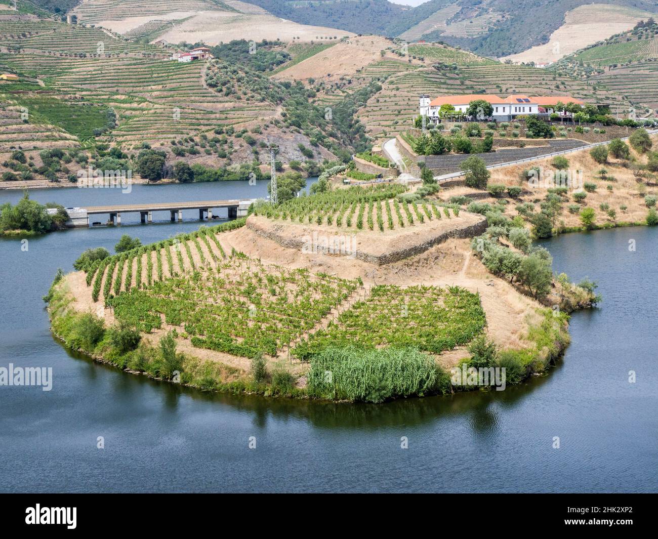Portugal, Douro Valley. Mouth of Rio Tedo into Douro River. It is the ...