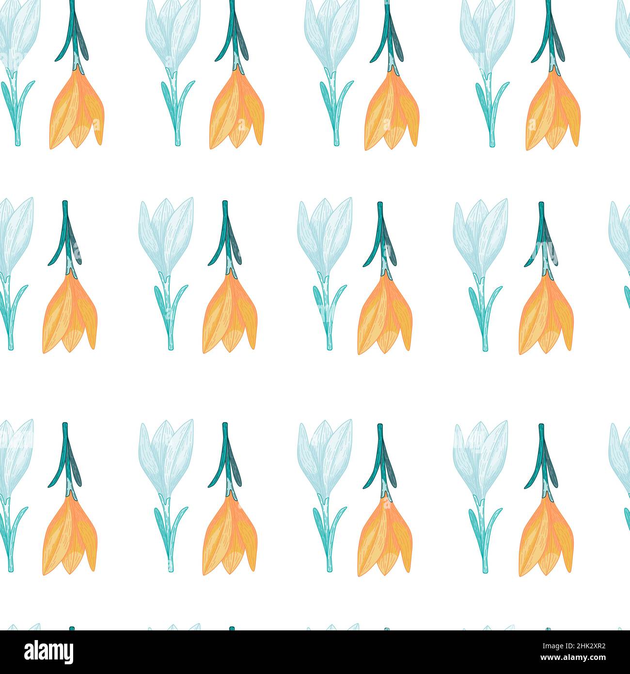 Isolated spring seamless pattern with orange and blue crocus flowers ...
