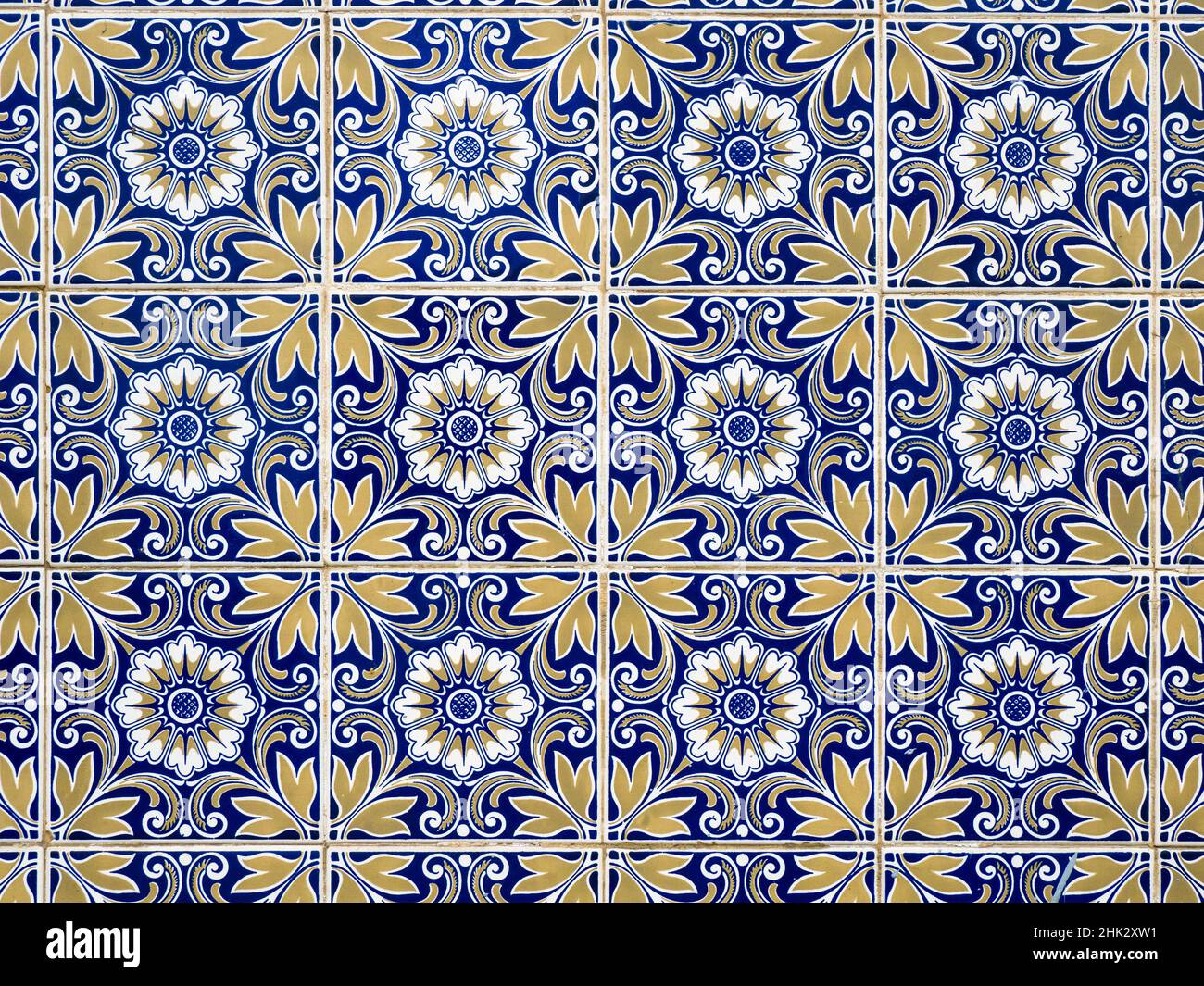 Portugal, Aveiro. Colorful azulejo tiles on the exterior wall of house ...