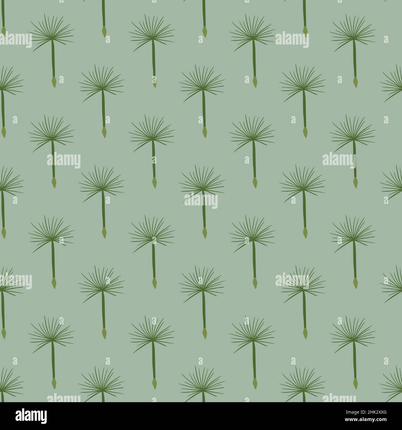 Dark tones seamless pattern with green colored dandelion ornament. Blue ...