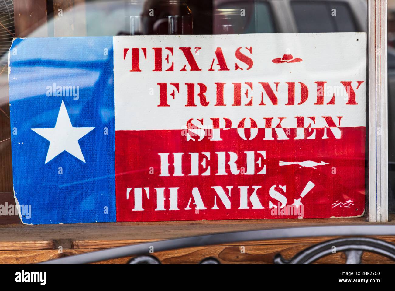 Bandera, Texas, USA. Texas friendly sign in the Texas Hill Country ...