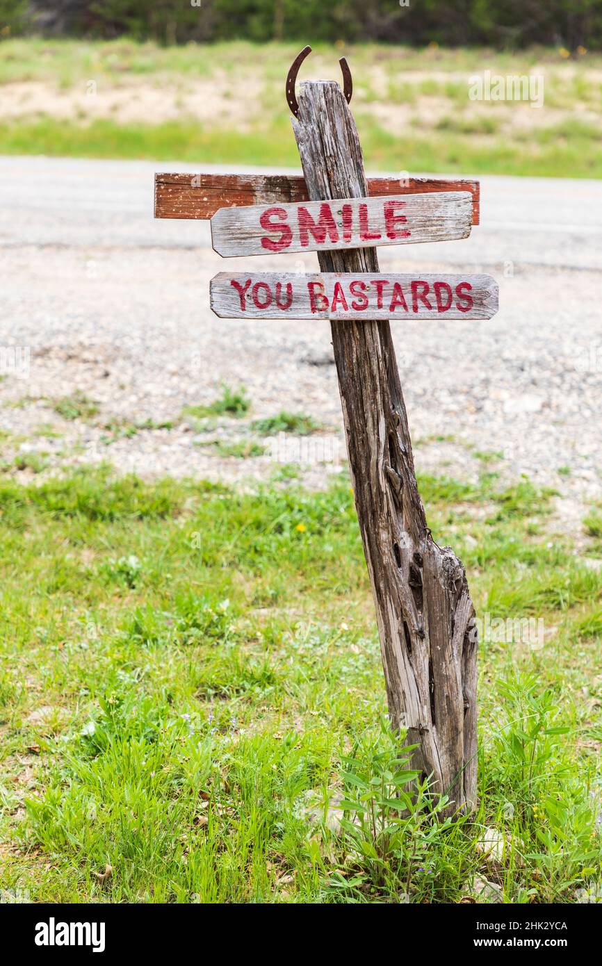 Comfort, Texas, USA. Humorous sign in the Texas Hill Country ...