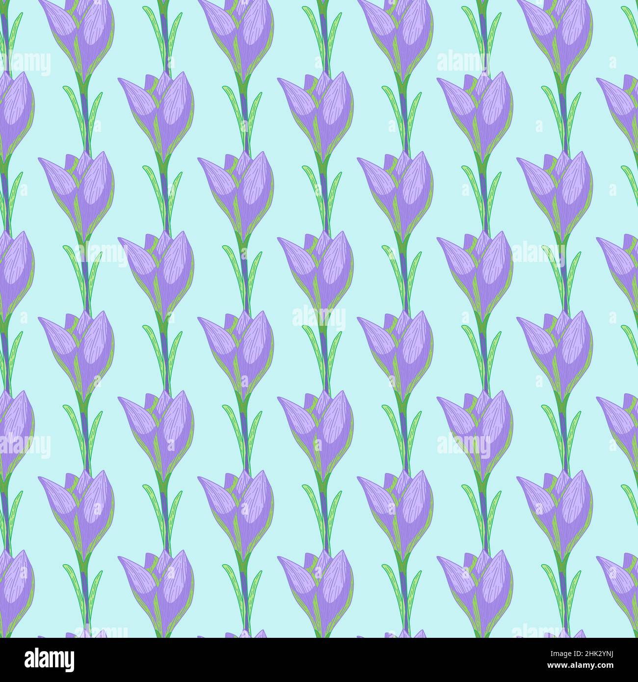 Purple outline crocus hand drawn silhouettes seamless doodle pattern ...