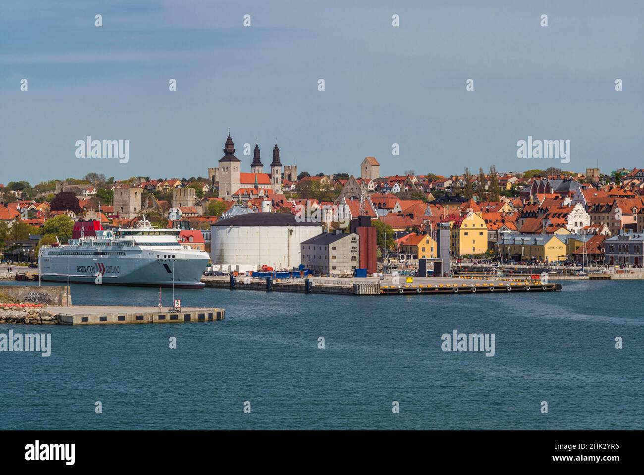 Sweden, Gotland Island, Visby, Gotland Ferry and city skyline Stock ...