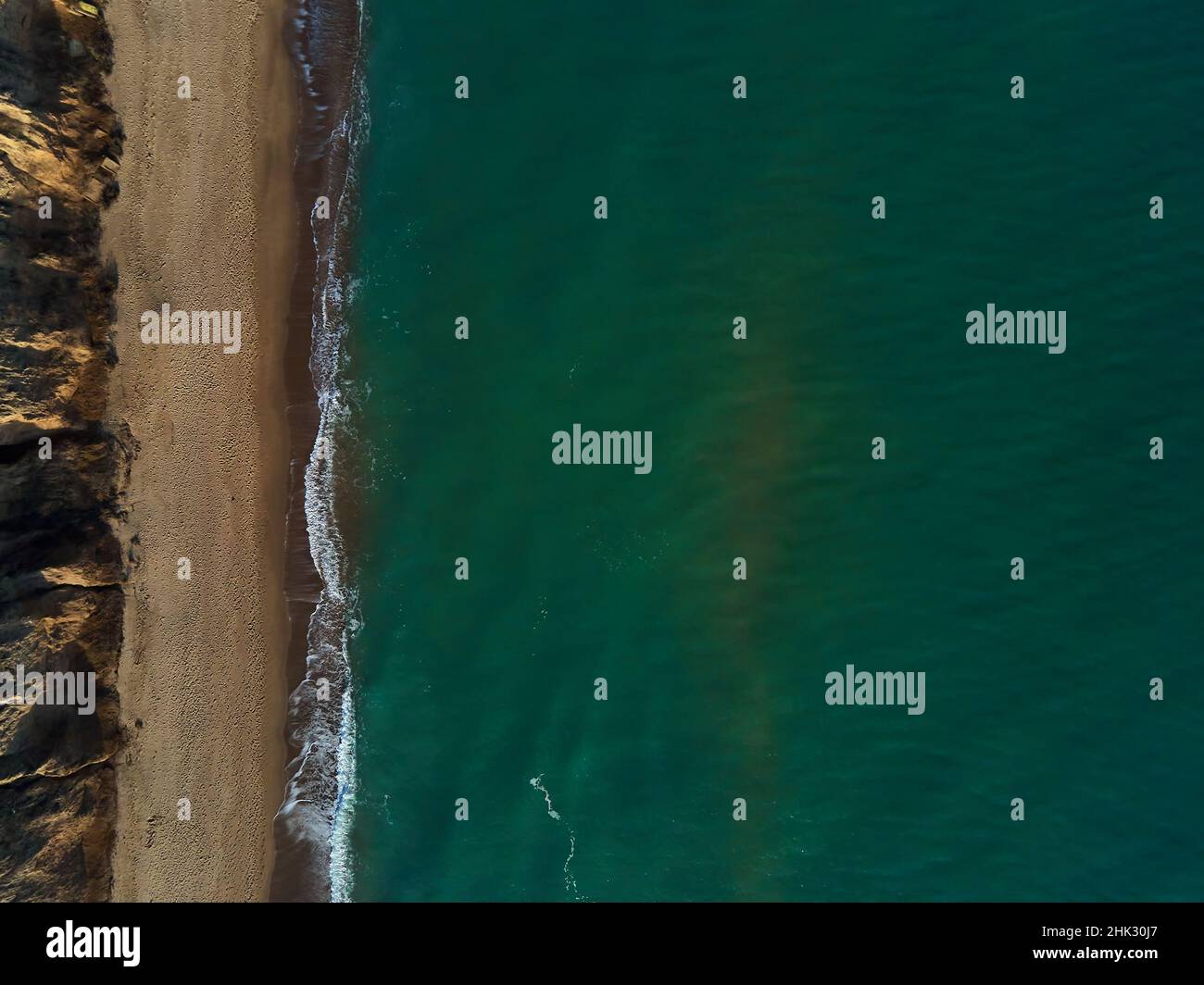 Aerial view of sandy beach and sea with waves, Top view, amazing nature ...