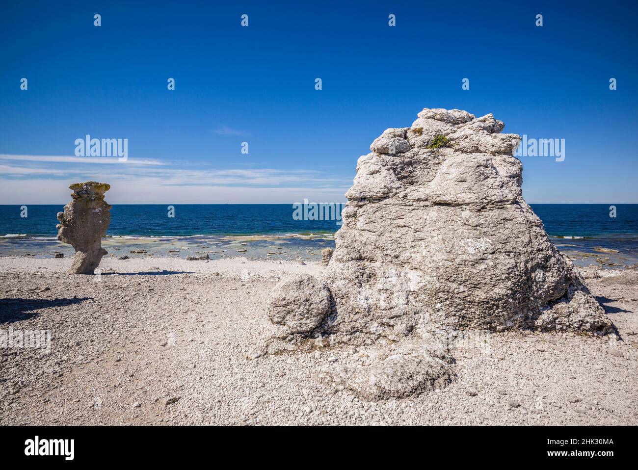 Sweden, Faro Island, Langhammars Area, Langhammar coastal limestone ...