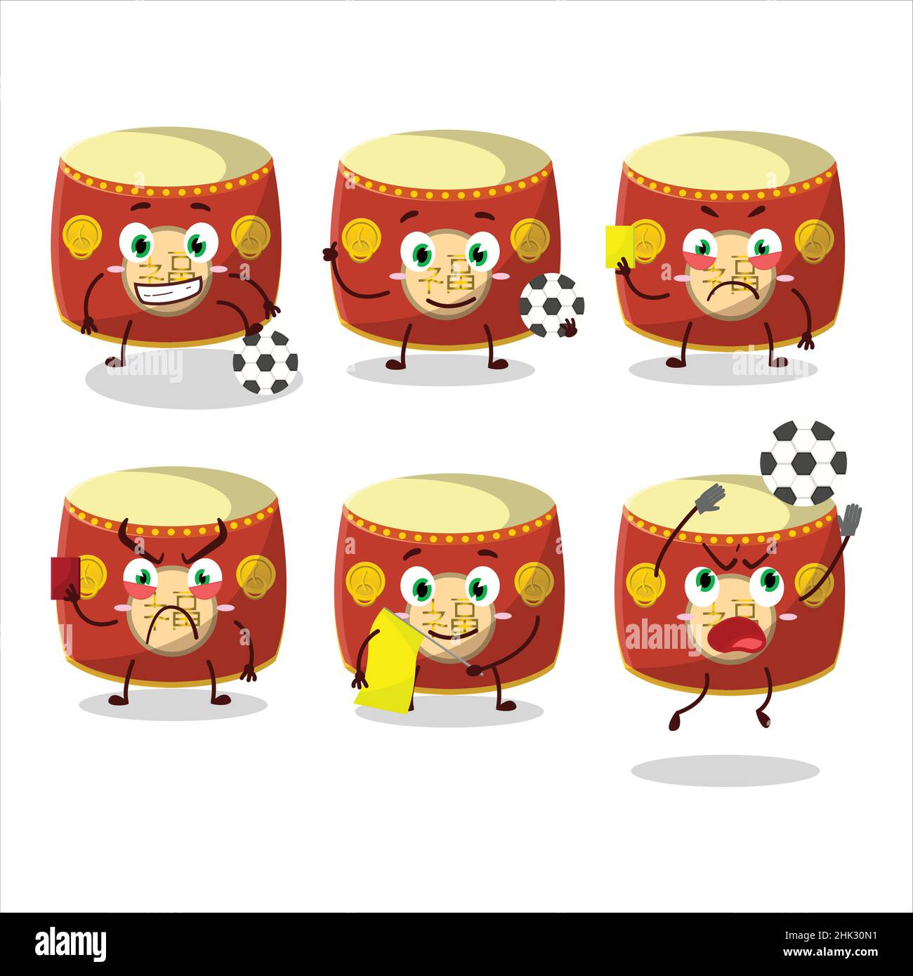 Red chinese drum cartoon character working as a Football referee ...