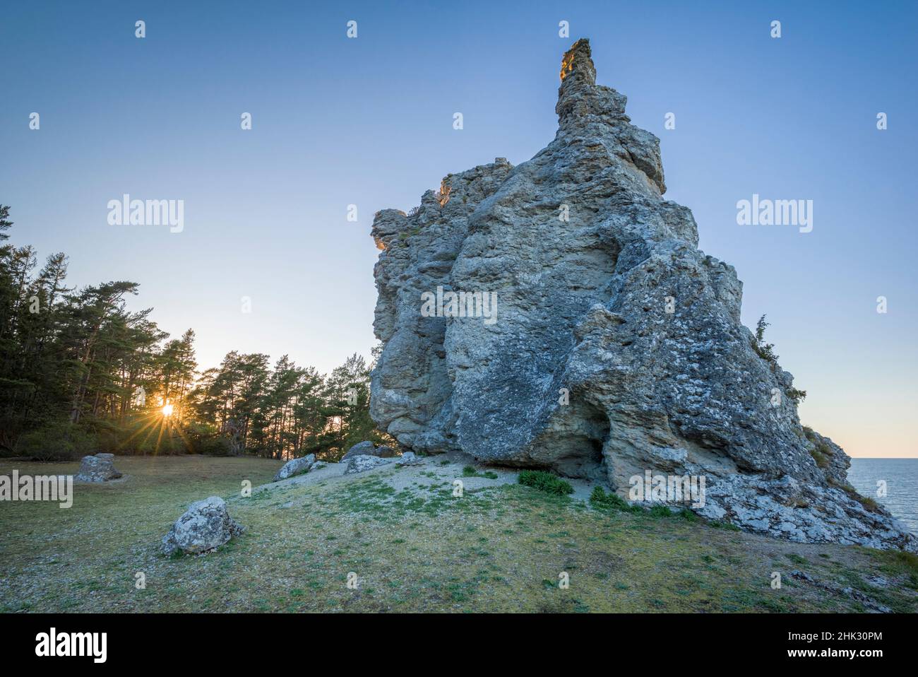 Sweden, Gotland Island, Lickershamn, limestone rauk rocks, Jungfrun ...