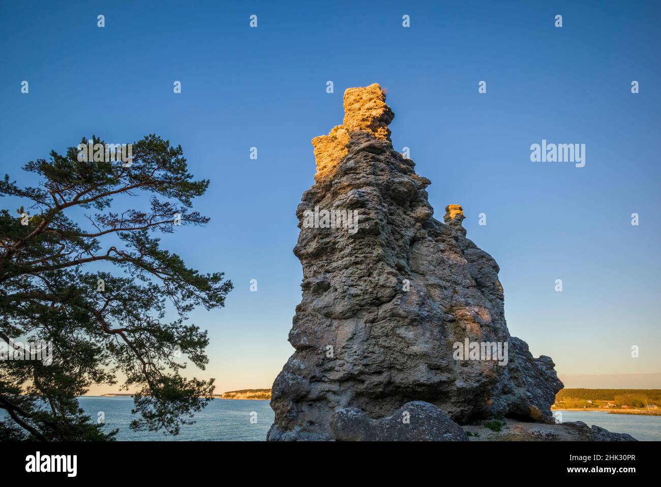 Sweden, Gotland Island, Lickershamn, limestone rauk rocks, Jungfrun ...