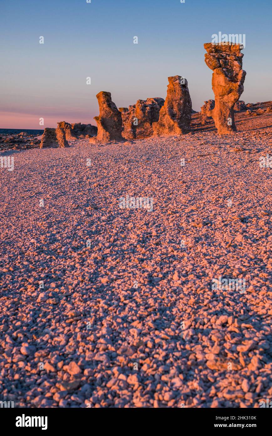 Sweden, Faro Island, Langhammars Area, Langhammar coastal limestone ...