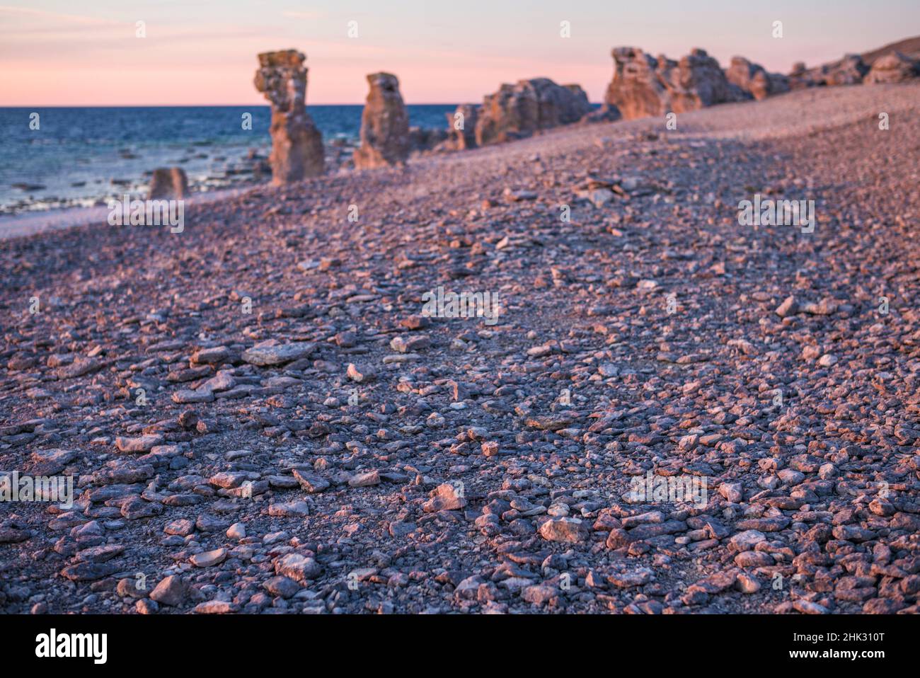 Sweden, Faro Island, Langhammars Area, Langhammar coastal limestone ...