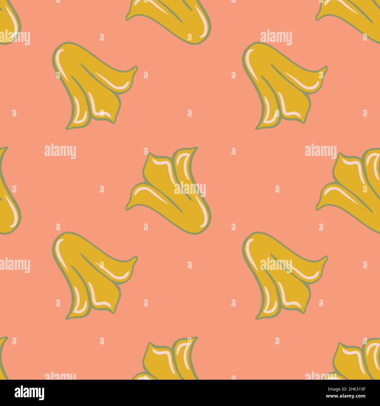 Summer decorative seamless doodle pattern with yellow colored tulip ...
