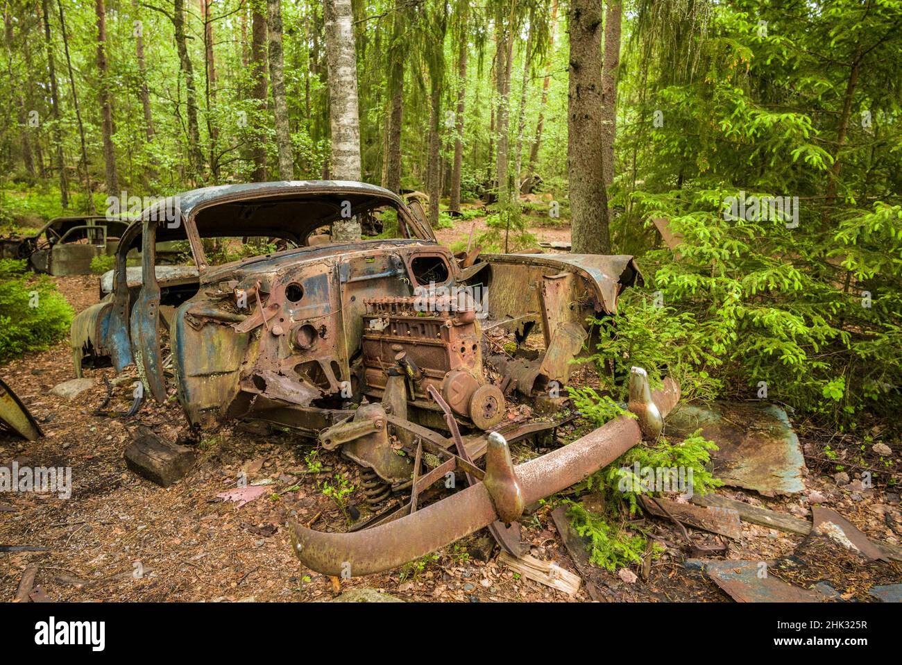 Sweden, Smaland, Ryd, Kyrko Mosse Car Cemetery, former junkyard now pubic park, junked cars ...