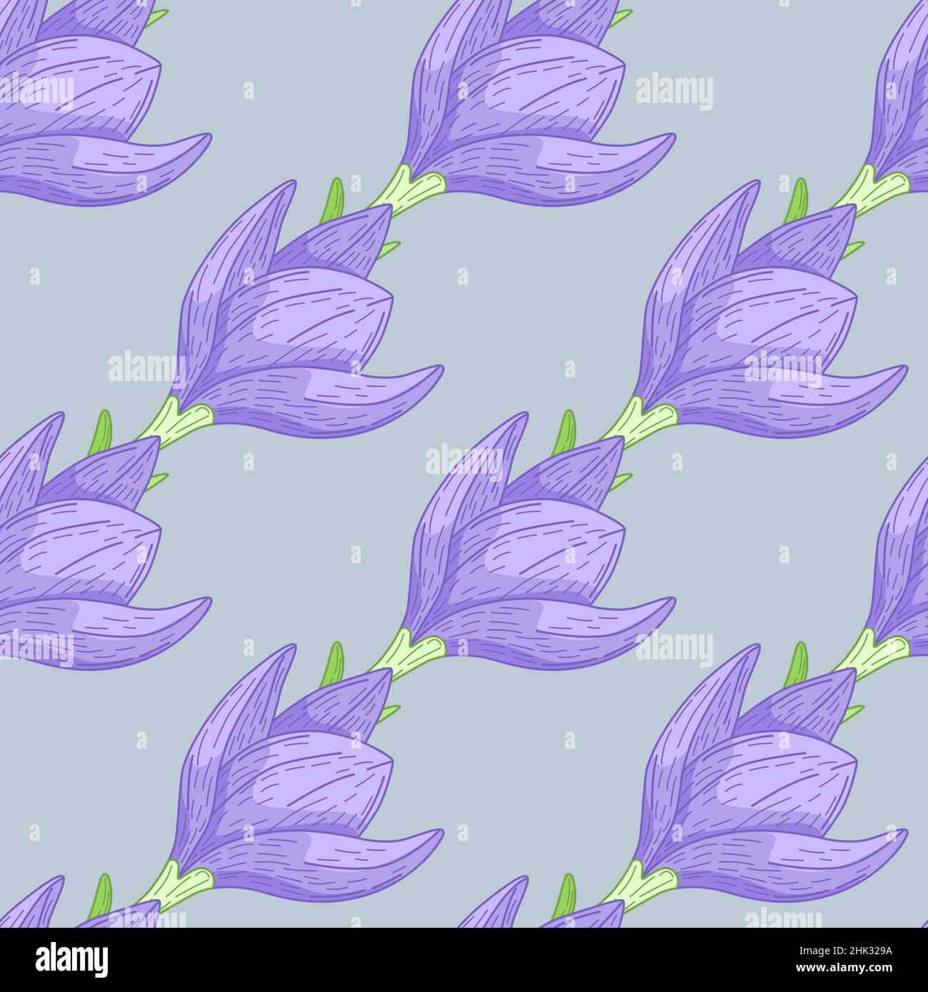 Hand drawn decorative seamless pattern with purple outline lower ...