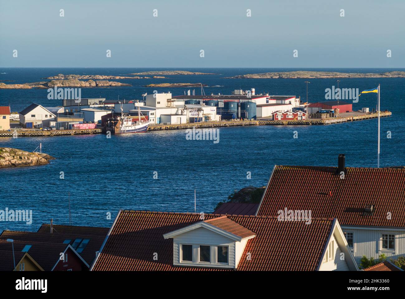 Sweden, Bohuslan, Kungshamn, high angle view of the fishing port Stock ...