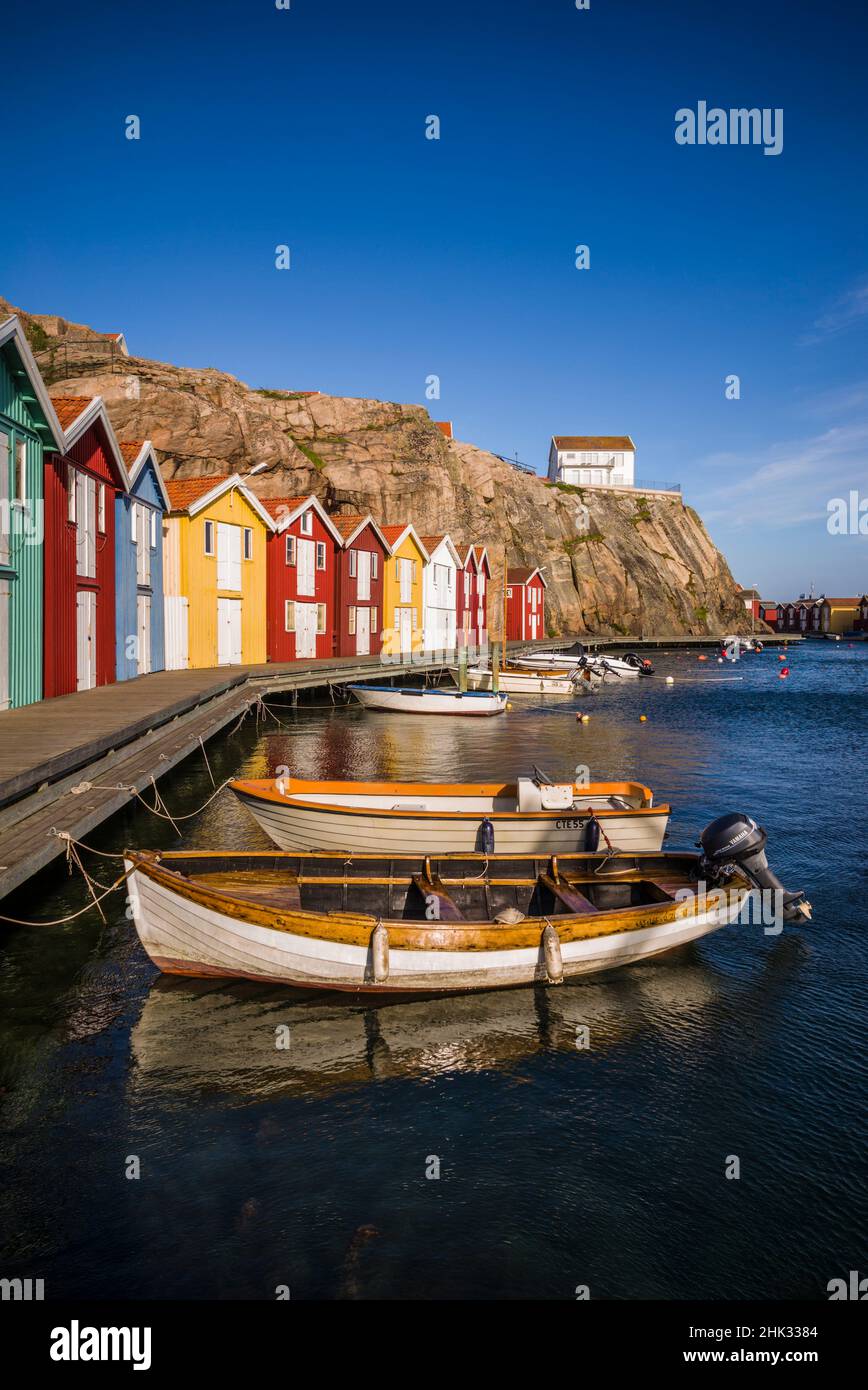 Sweden, Bohuslan, Smogen, Smogenbryggan, antique boat houses and ...