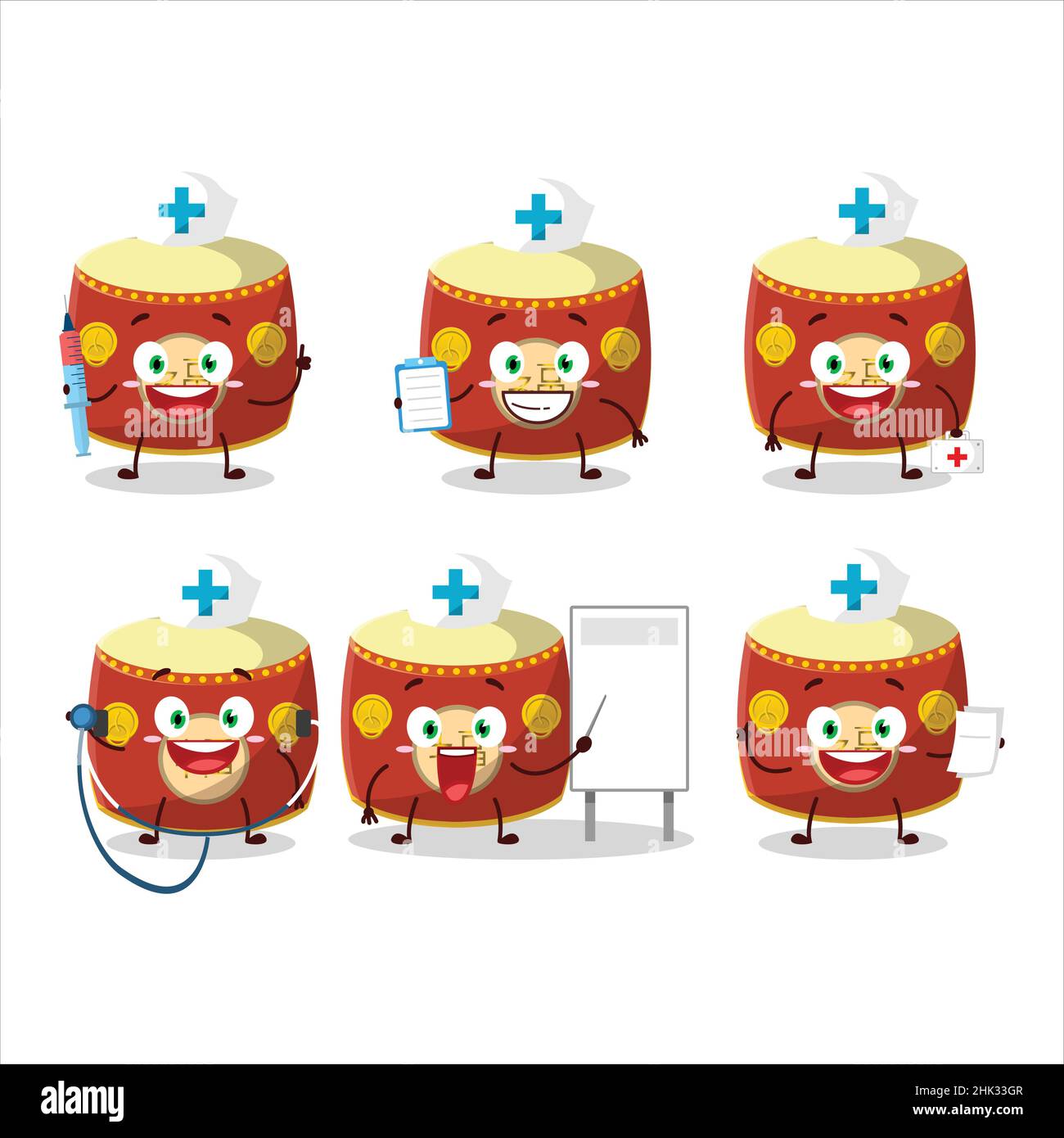 Doctor profession emoticon with red chinese drum cartoon character ...