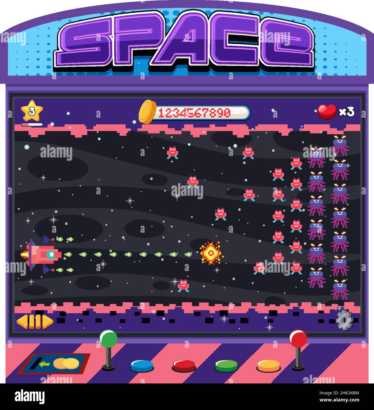Retro arcade pixel space game interface illustration Stock Vector Image ...