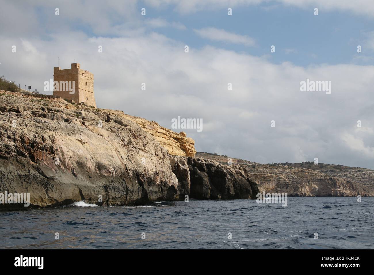 Watchtower Wied iz-Zurrieq or Sciuta Tower on the cliff liffs at the ...