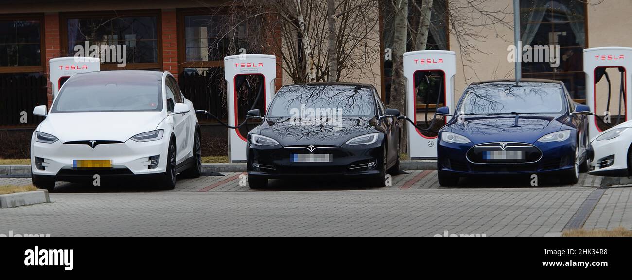 Tesla electric car charging station Tesla Supercharger in Vestec near ...
