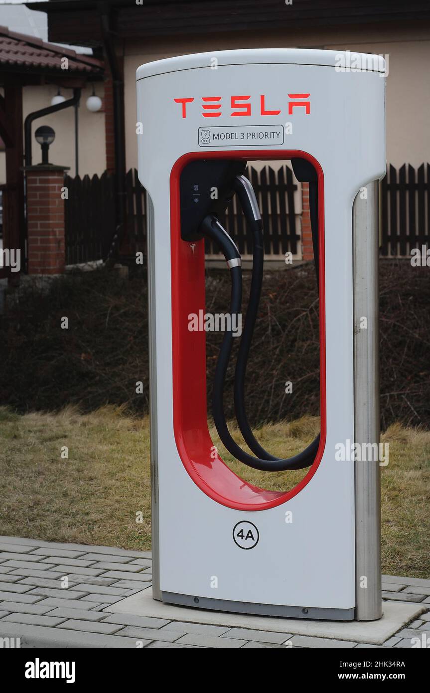 Tesla electric car charging station Tesla Supercharger in Vestec near ...