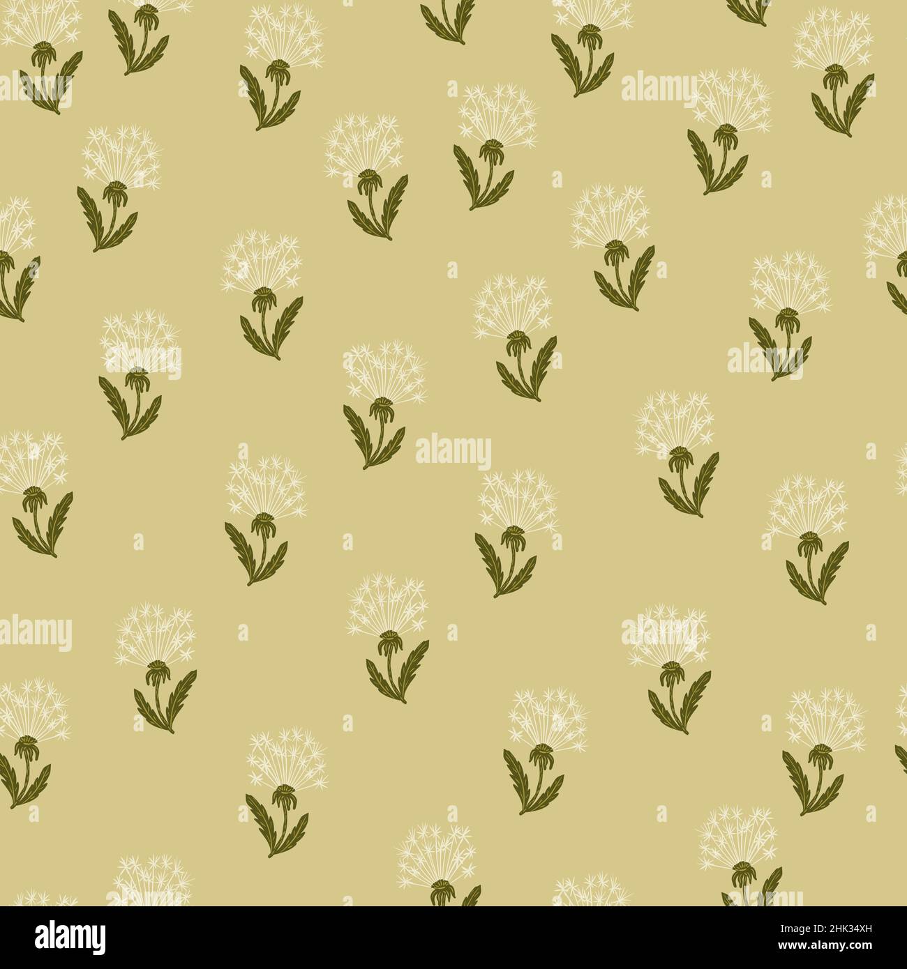 Decorative seamless field style pattern with botanic random little dendelion shapes. Beige ...