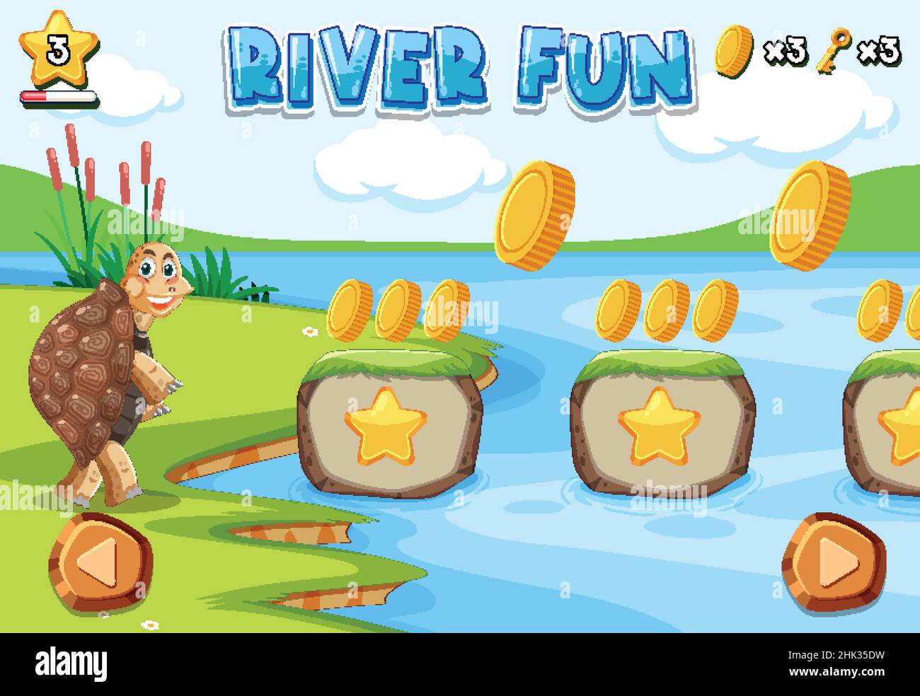 River fun game template with tortoise cartoon character illustration ...