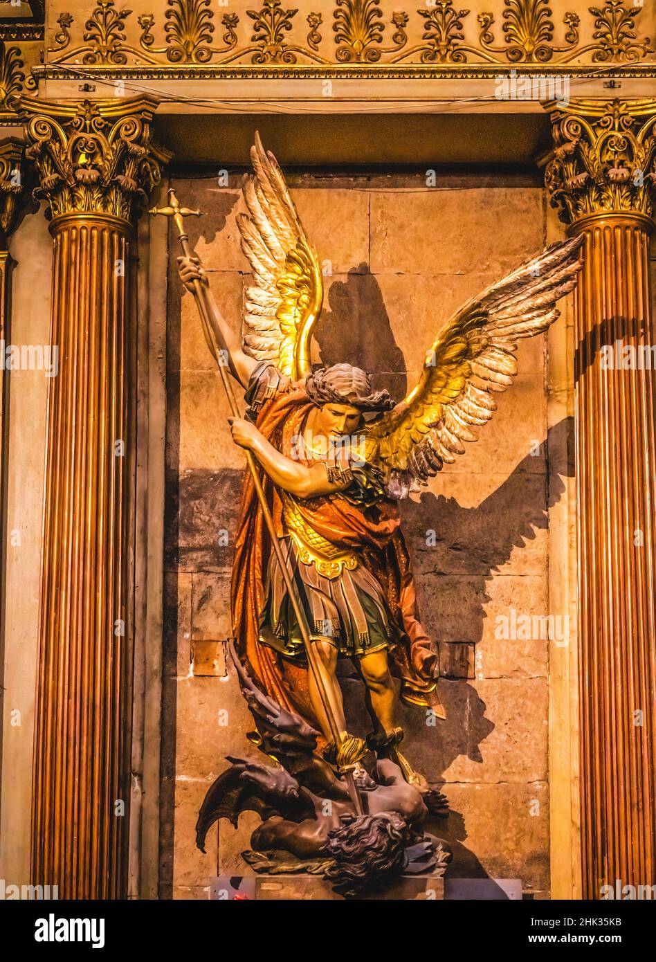 Saint Michael Statue Santiago Metropolitan Cathedral, Chile. Church ...