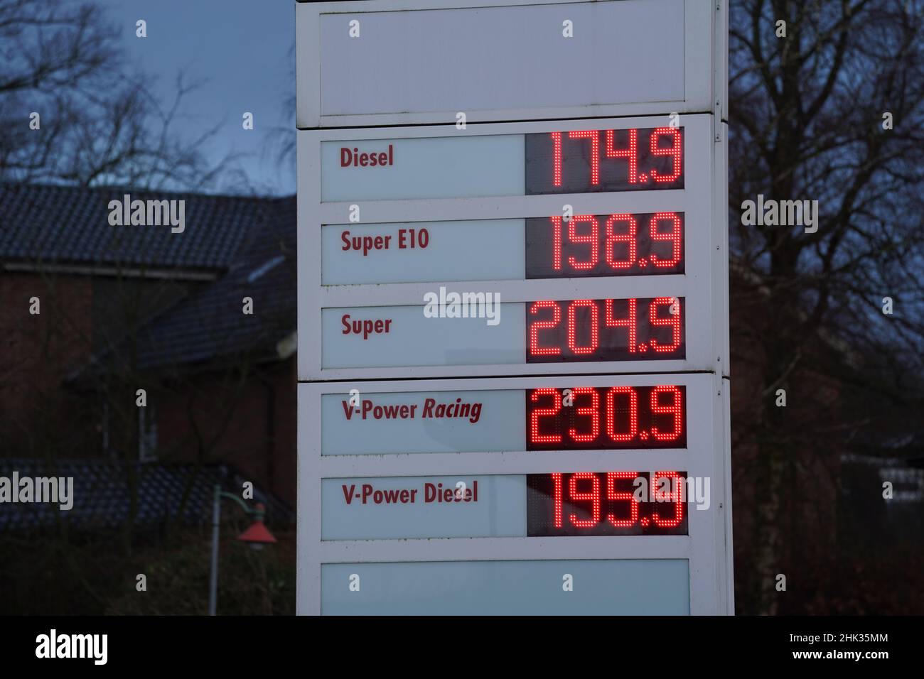 Albersdorf, Germany. 01st Feb, 2022. Gasoline prices are displayed at a ...