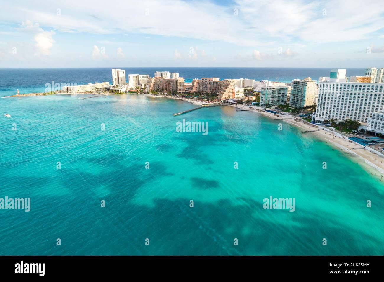 Aerial panoramic view of Cancun beach and city hotel zone in Mexico ...
