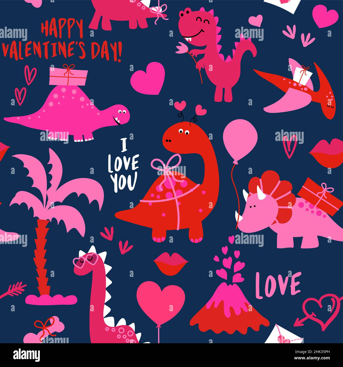 Dino Valentine's Day - Funny cartoon dinosaurs, bones, and eggs. Cute t ...