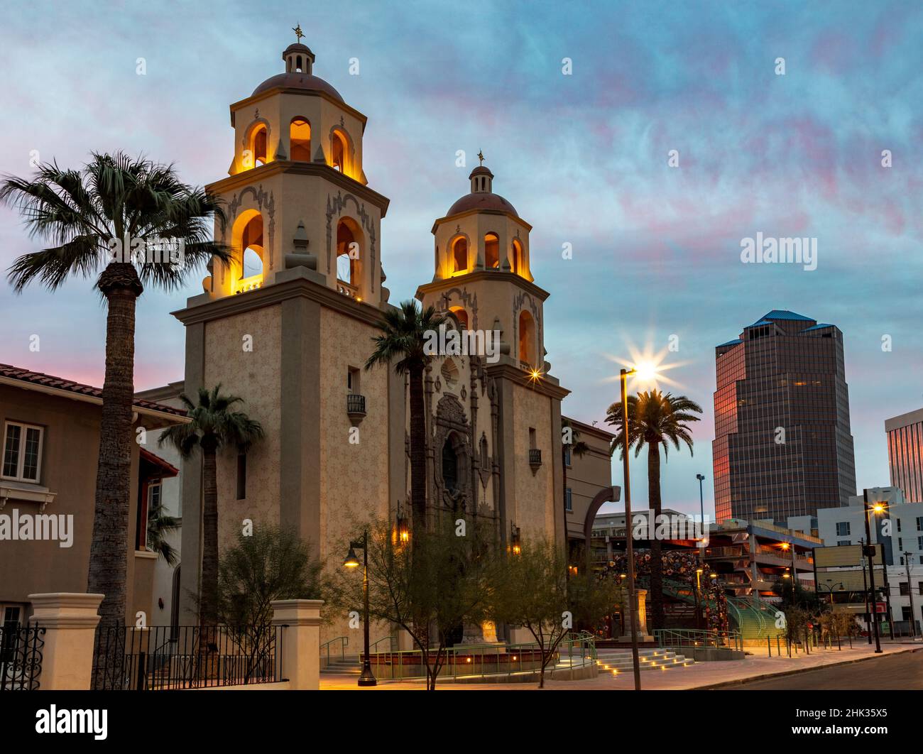 Historic Saint Augustine Cathedral at dusk in downtown Tucson, Arizona ...