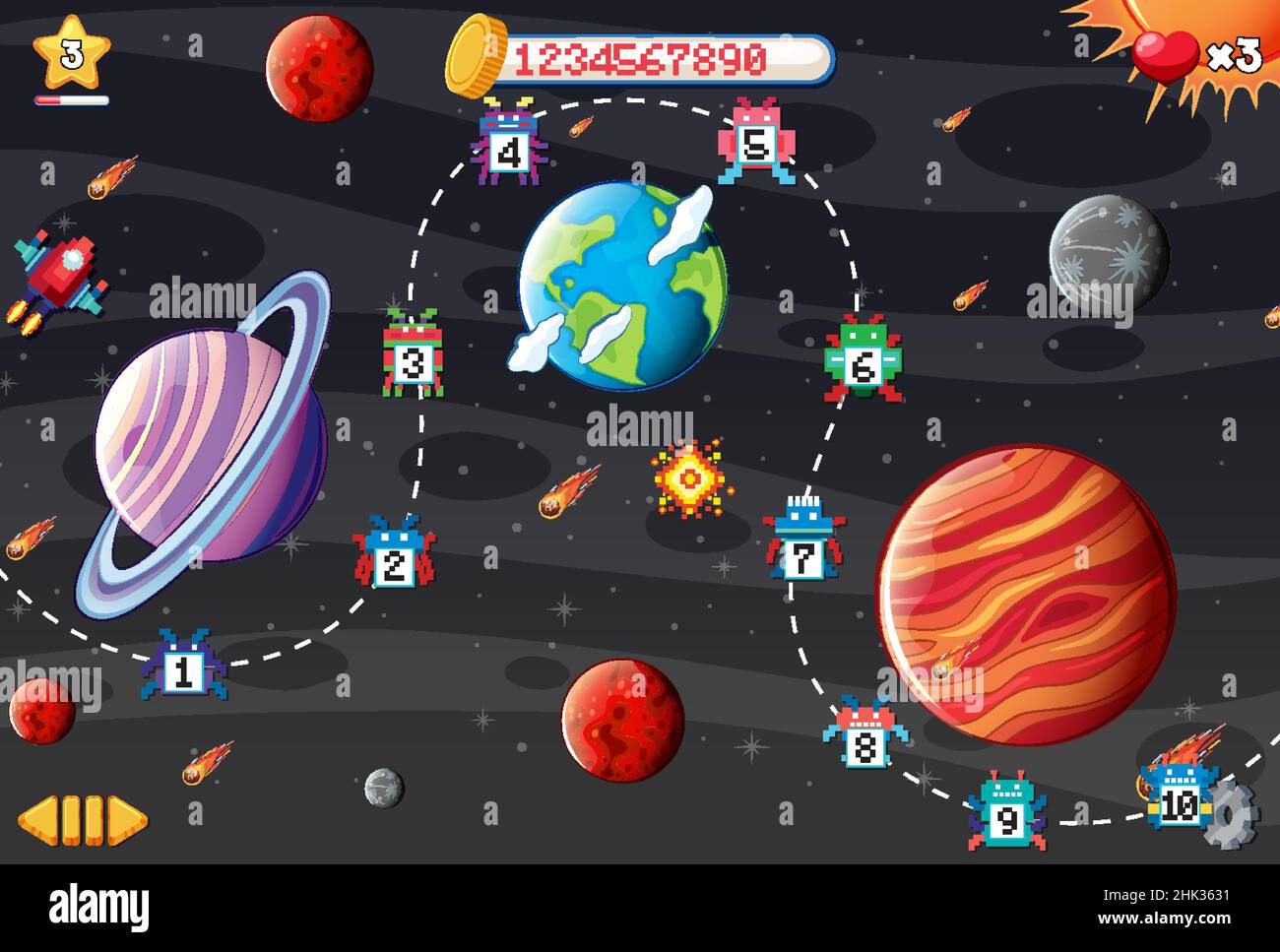 Pixel space game interface with planets illustration Stock Vector Image ...