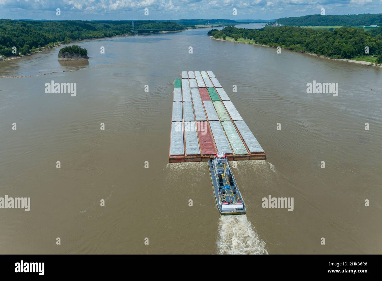 Barge on the Mississippi river near Tower Rock Grand Tower, Illinois ...