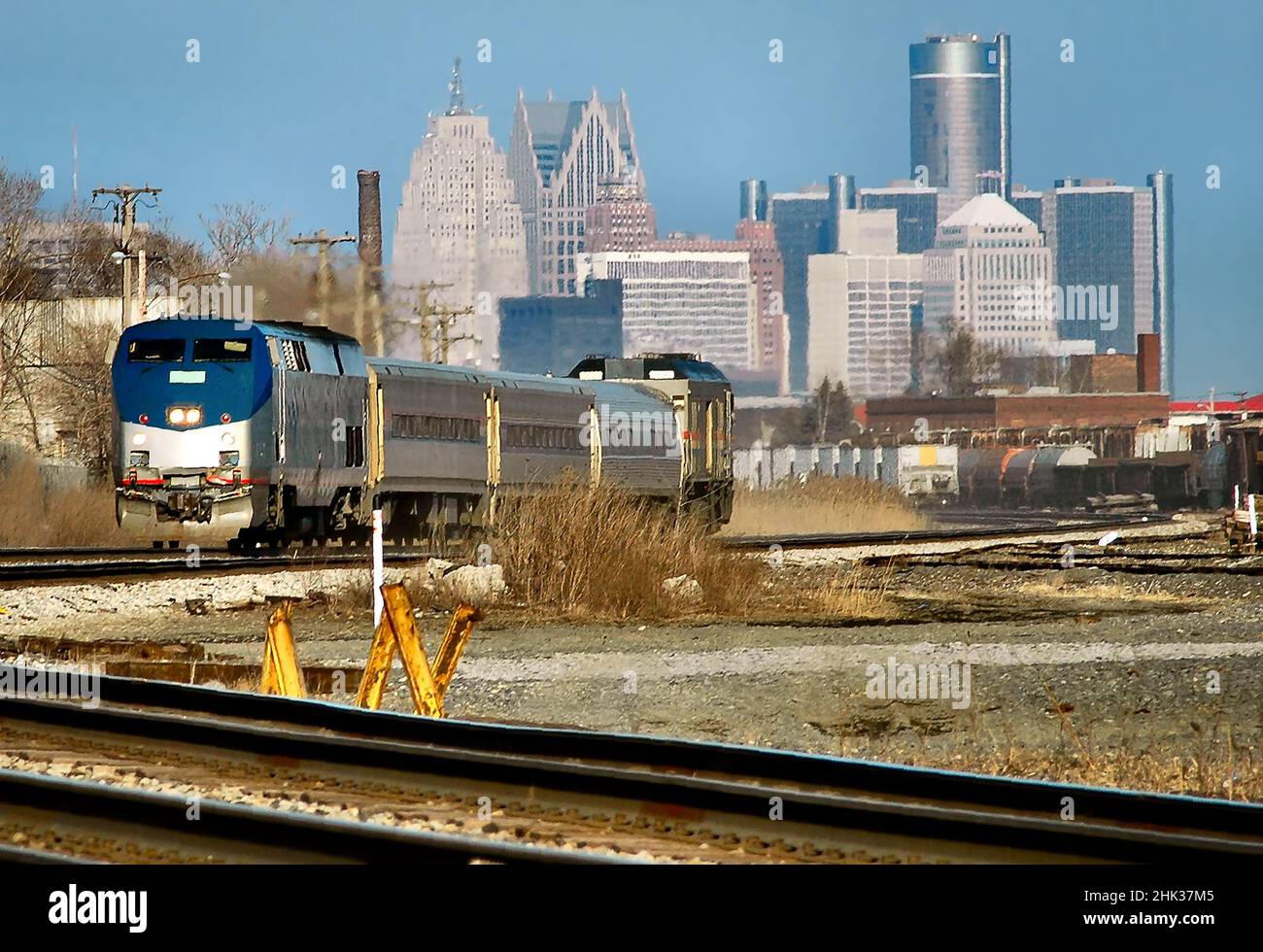 Fast commuter train headed to Chicago from Detroit Stock Photo - Alamy