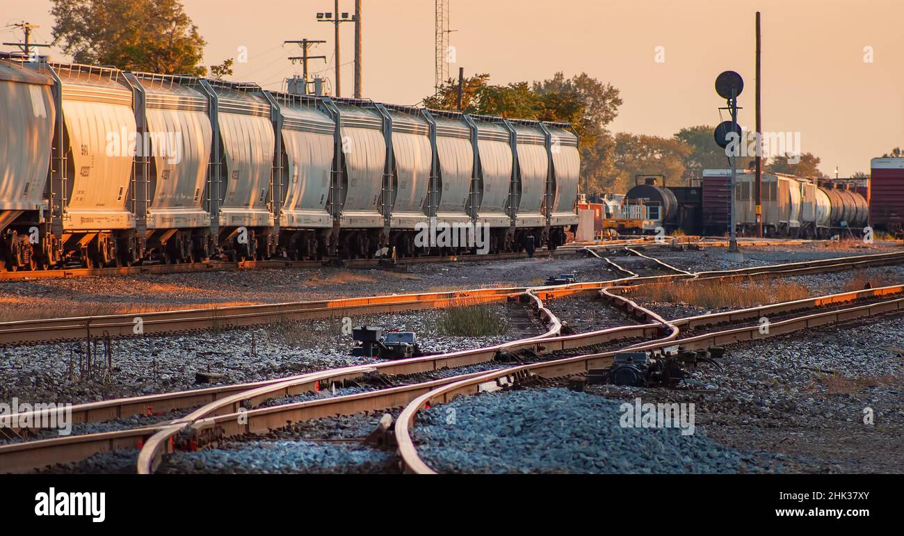 String of Bulk Tanker Railroad Cars in Railyard in Detroit Stock Photo ...