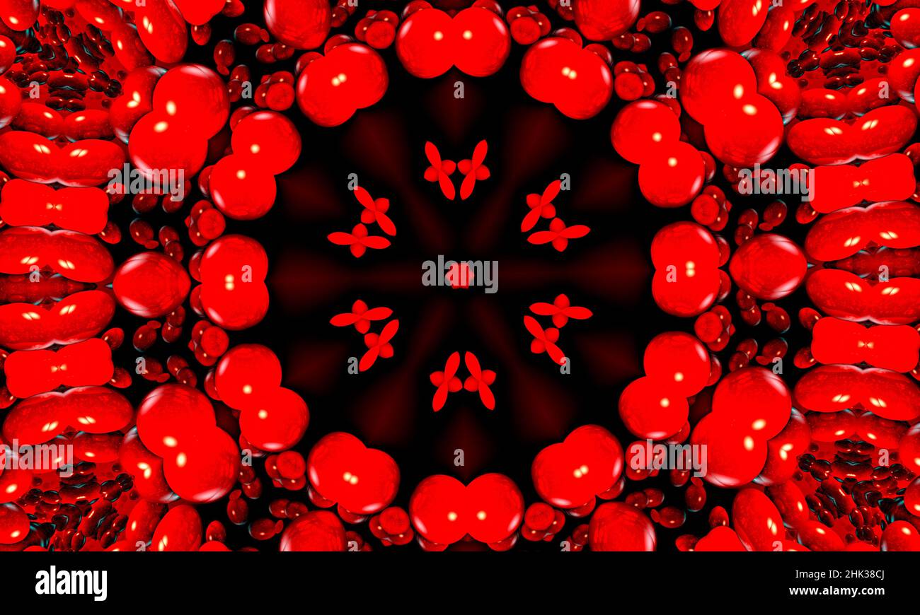 Vivid blood red fractal kaleidoscope, digital artwork for creative ...