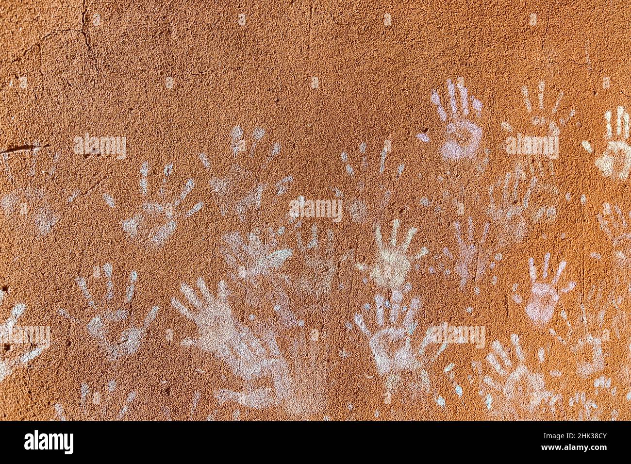 Children's play with chalk, dust color from palms, as handprints on ...