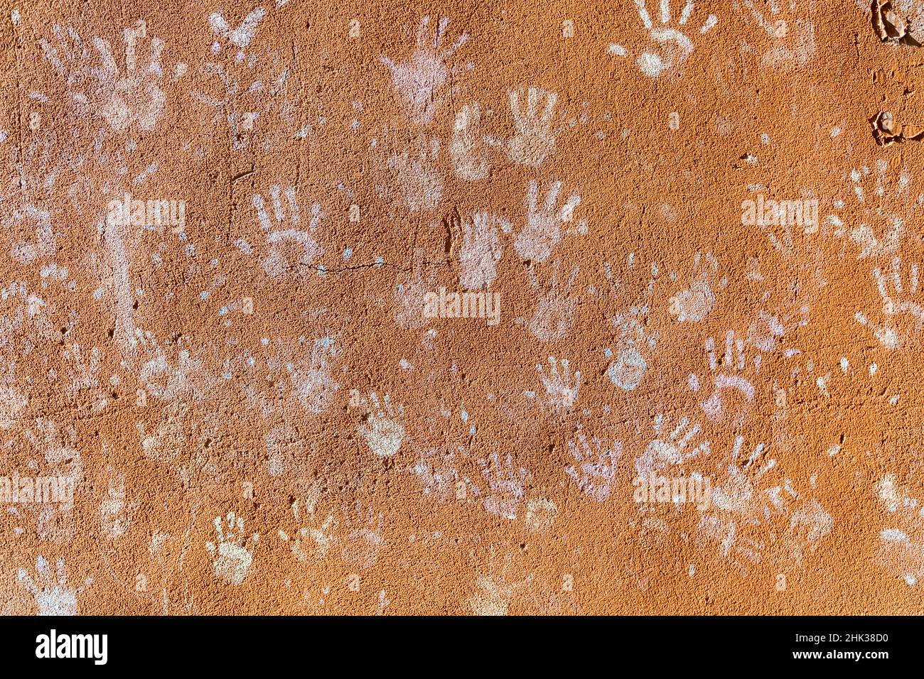 Children's play with chalk, dust color from palms, as handprints on ...