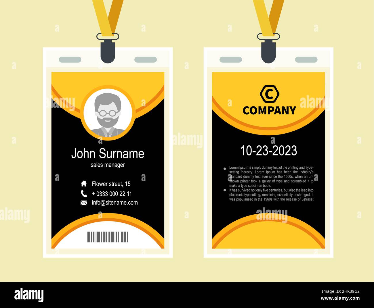 Yellow Employee ID Card. Design Template identity Card Stock Vector ...
