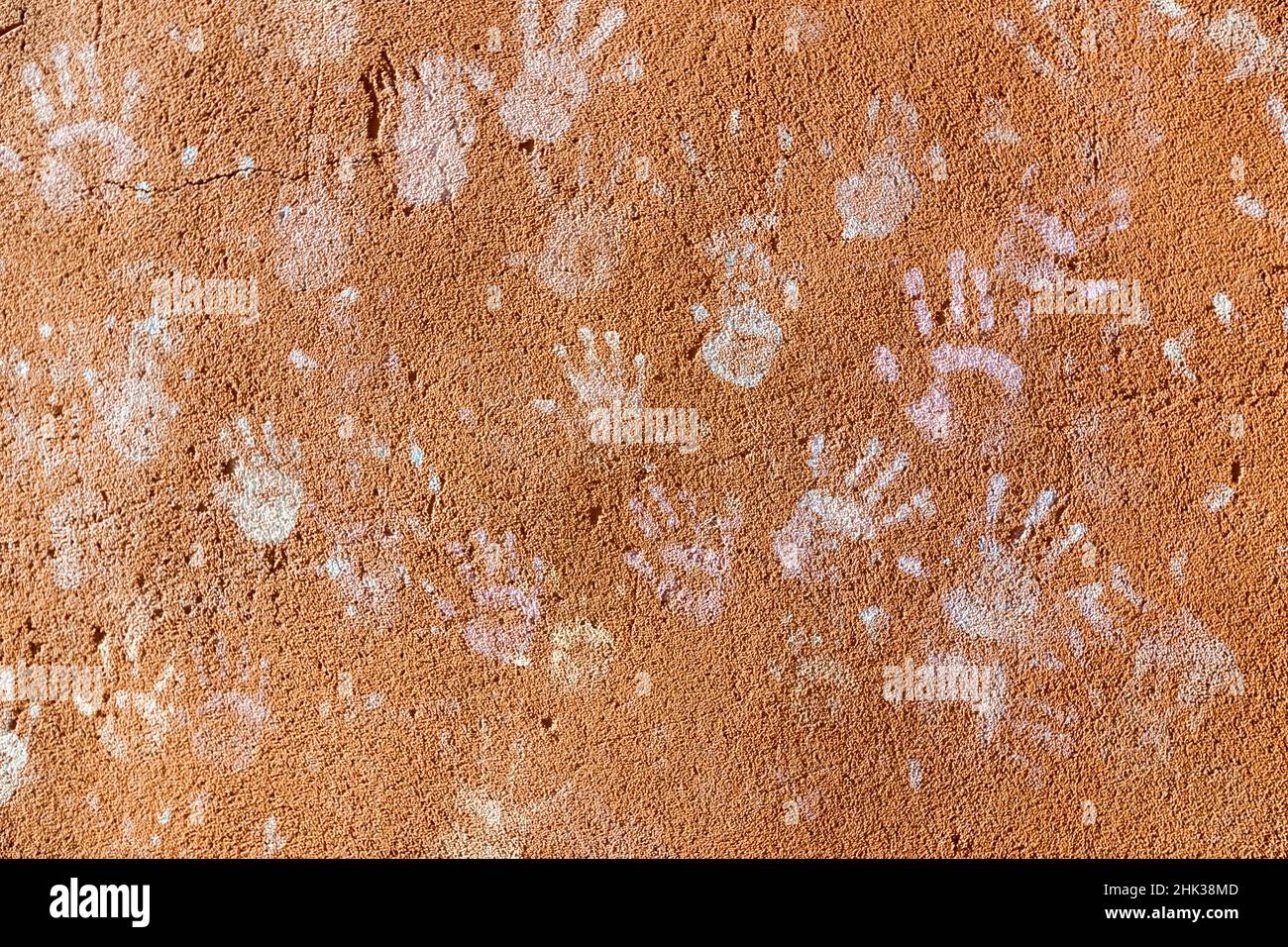 Children's play with chalk, dust color from palms, as handprints on ...