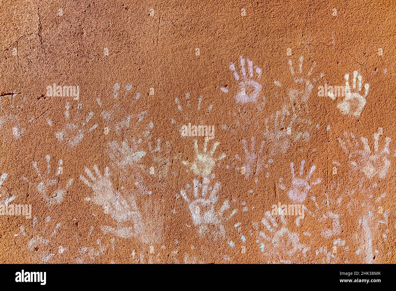 Children's play with chalk, dust color from palms, as handprints on ...